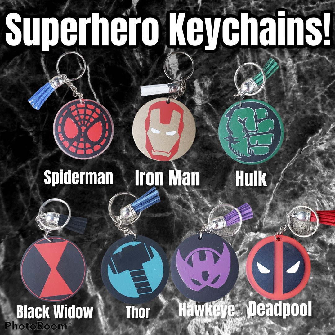 Superhero Keychains | Spiderman | Deadpool | Hulk | Hawkeye | Black ...