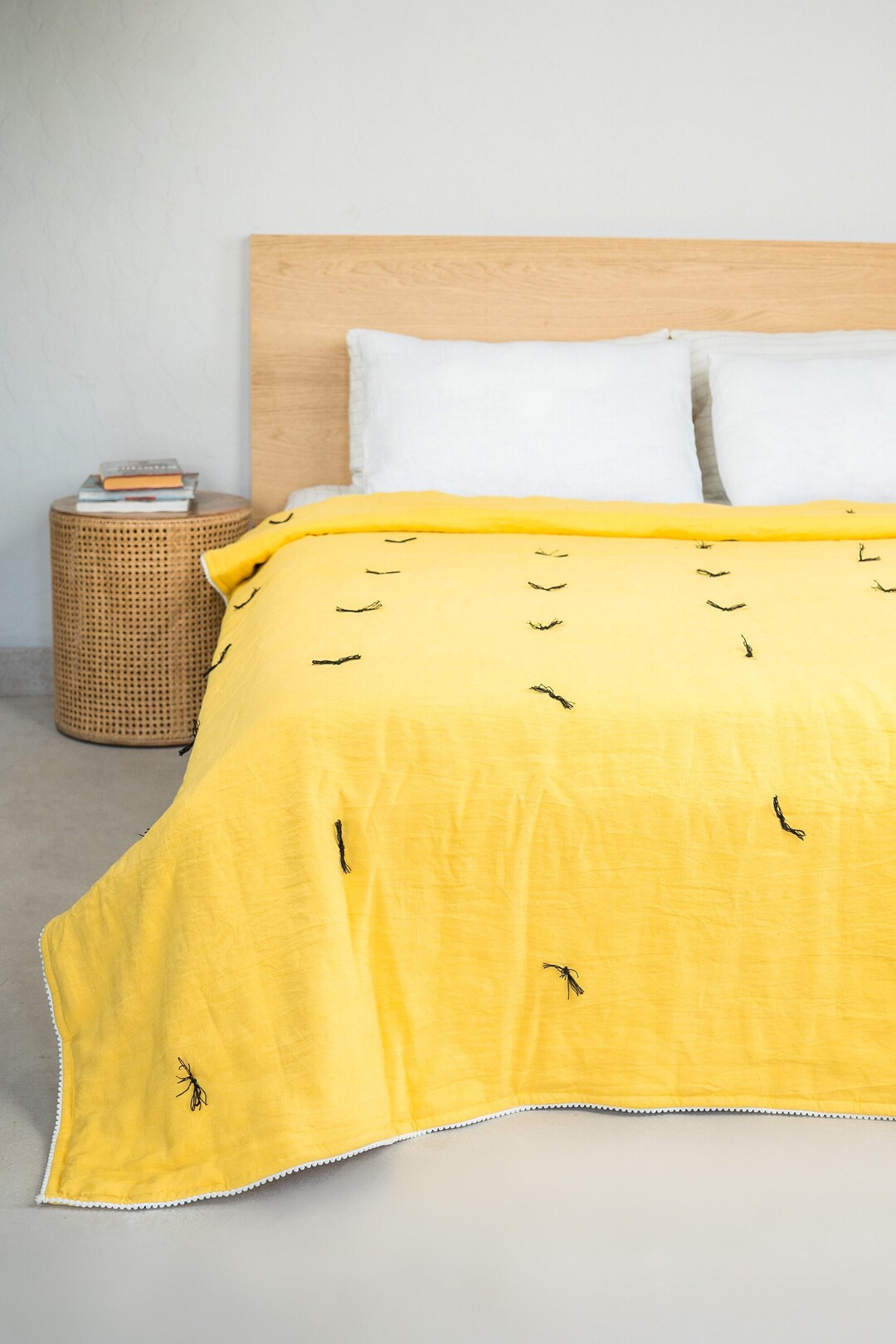 Yellow Quilt/ Linen Blanket Bedspread 100% Linen Handmade Comforter ...