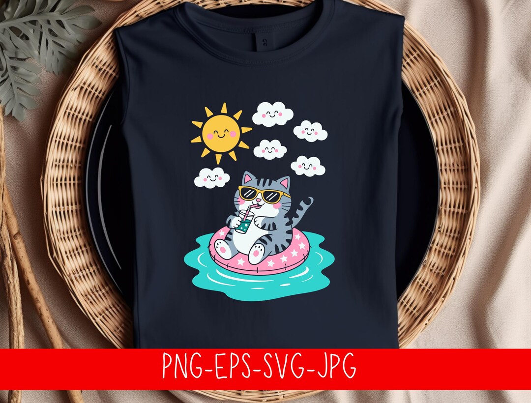 Cool Cat Beach Design | Summer Kitty SVG PNG EPS (digital Download) - Etsy
