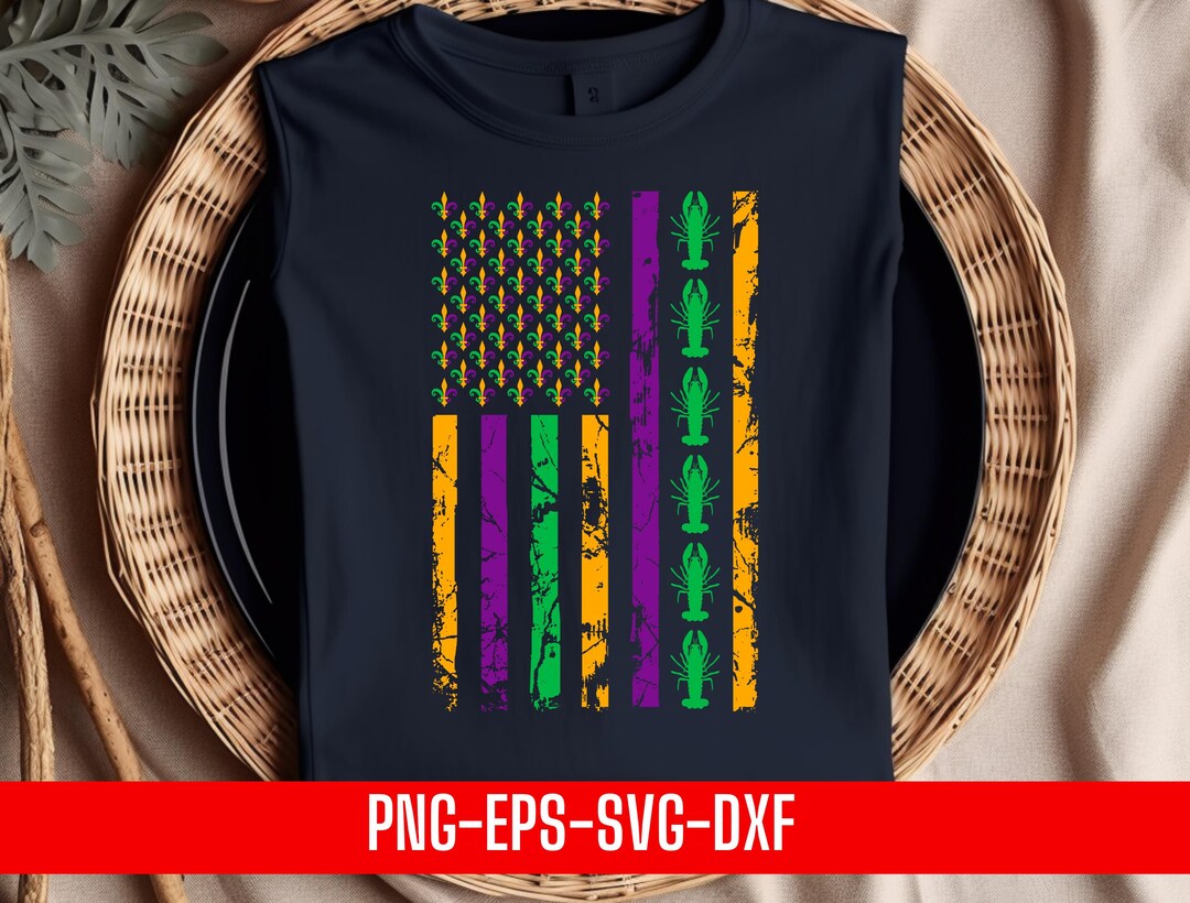 Mardi Gras Crawfish American Flag Png Eps Svg Dxf, Instant Download ...