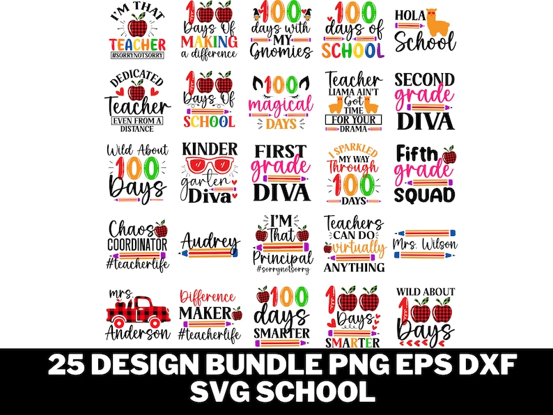 25 Design Bundle Back to School SVG Bundle Printing - Etsy