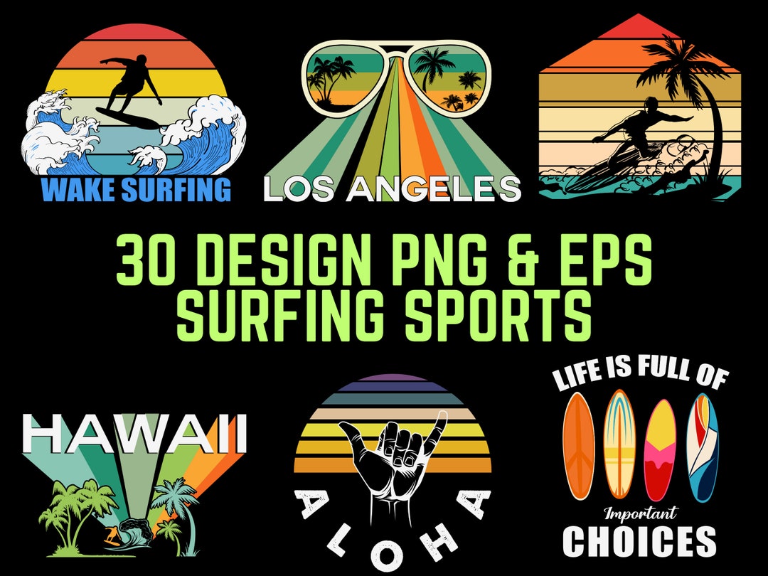 30 Bundle Designs Png and EPS Surfing Printing DTG Tshirt PNG Digital ...
