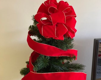 Large Red Velvet Bow Tree Topper - Etsy