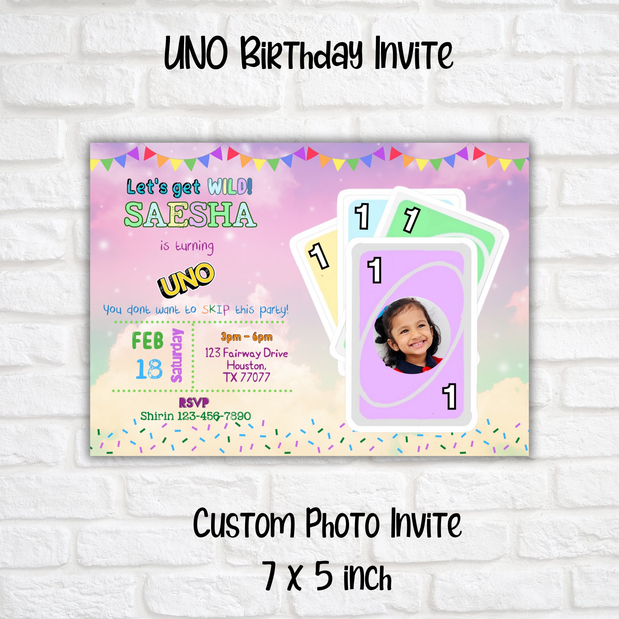 Pastel Uno Birthday Invitation, Uno Invite, Digital Kids Birthday ...