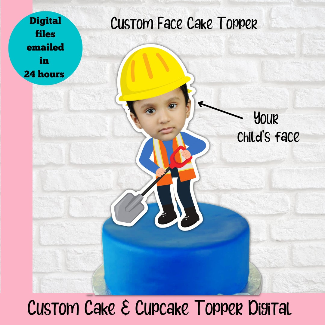 Construction Cake Topper, Face Cake Topper, Construction Birthday Party ...