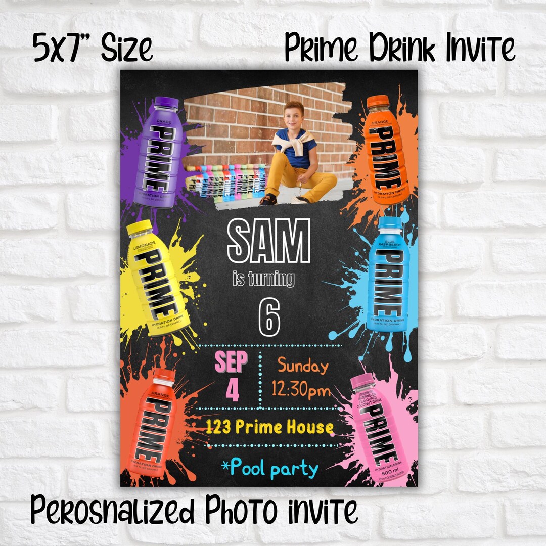 Photo Prime Drink Birthday Invitation, Prime Hydration Birthday, 9th ...