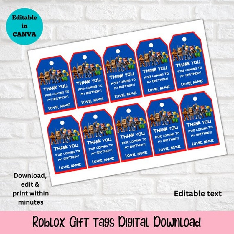 Roblox Gift Tags Roblox Sticker Printable Roblox Party - Etsy