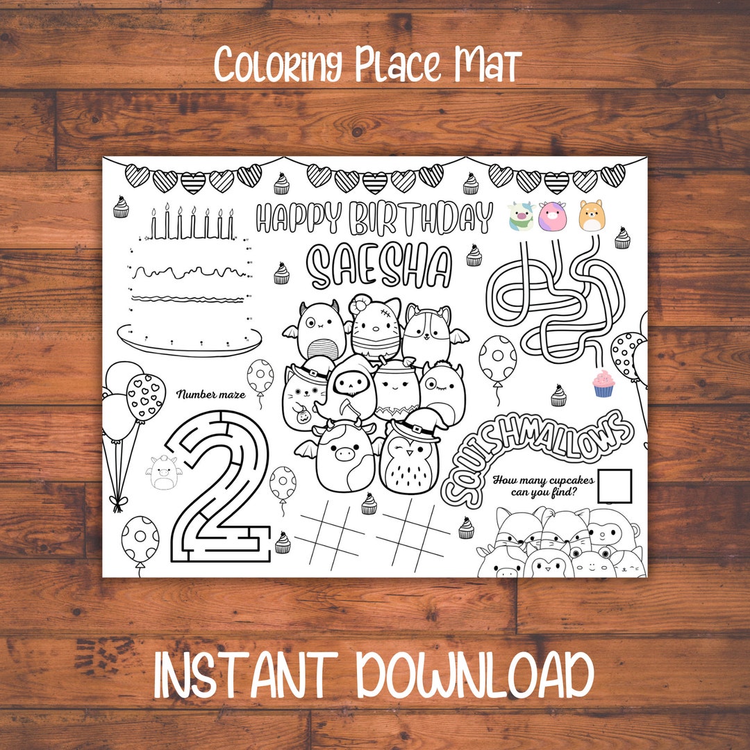 Personalized Squishmallow Birthday Party Activity Sheet, Soft Plushies ...