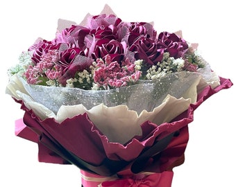 Everlasting Dozen Red and White Ribbon Roses Bouquet Wrapped Hong Kong ...