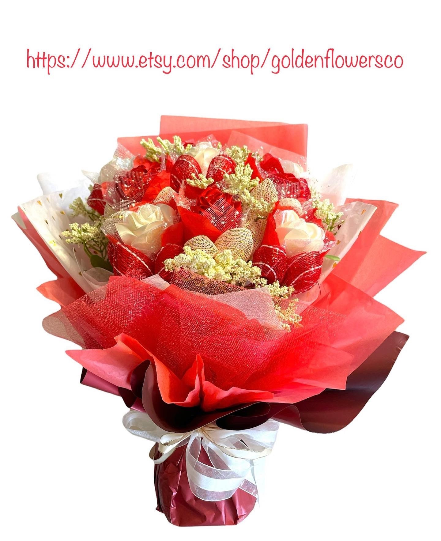 Everlasting Dozen Red and White Ribbon Roses Bouquet Wrapped Hong Kong ...
