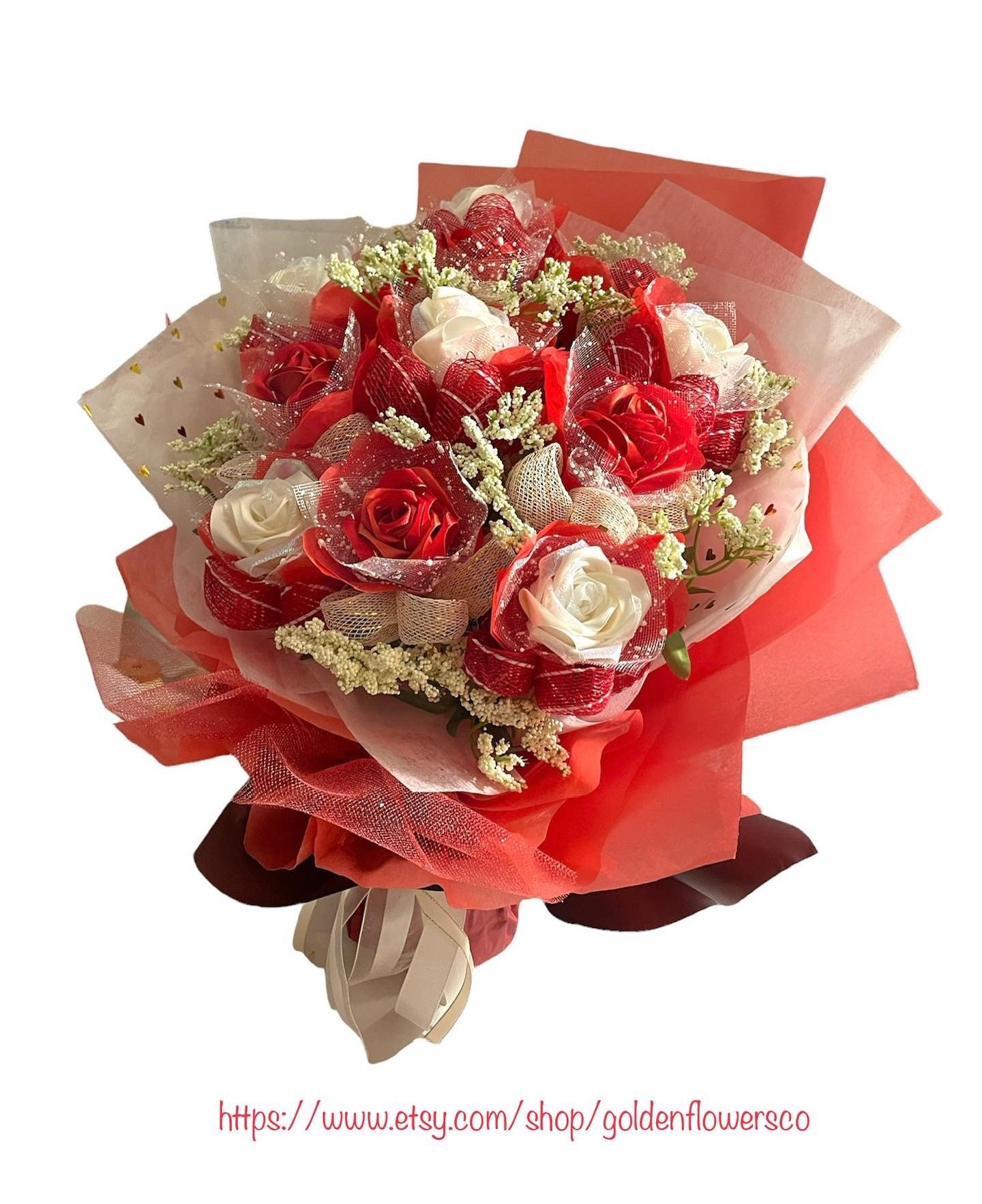 Everlasting Dozen Red and White Ribbon Roses Bouquet Wrapped Hong Kong ...