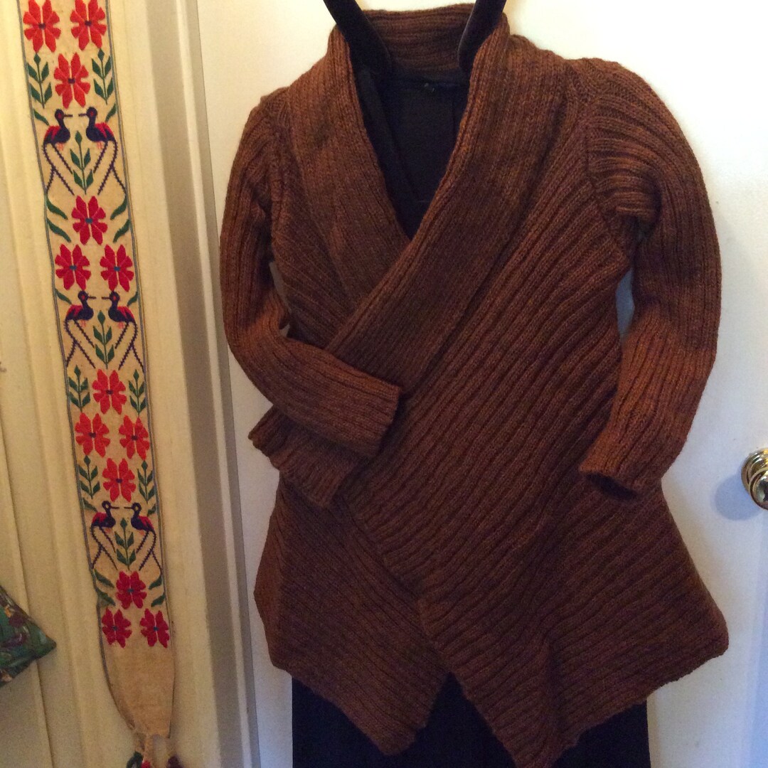 Womens Ribbed Wrapped Jacket in Rust Brown Lite Lopi Icelandic Wool - Etsy