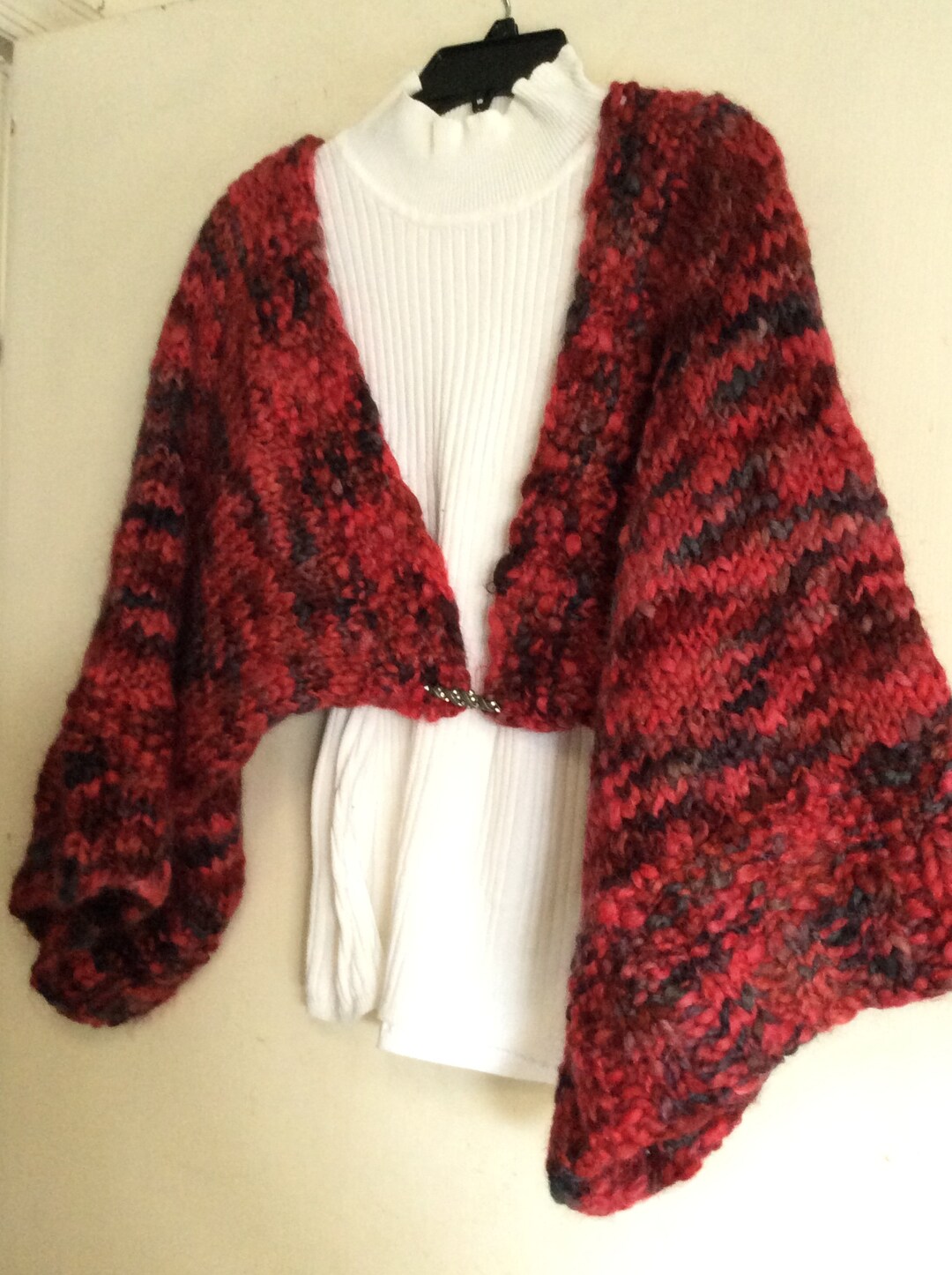 Sleeved Deconstructed Shrug in Variegated Red Mohair Thick N Thin Bulky ...