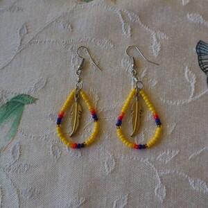 Handmade Golden Feather Native American Earrings (from South Dakota) - Etsy
