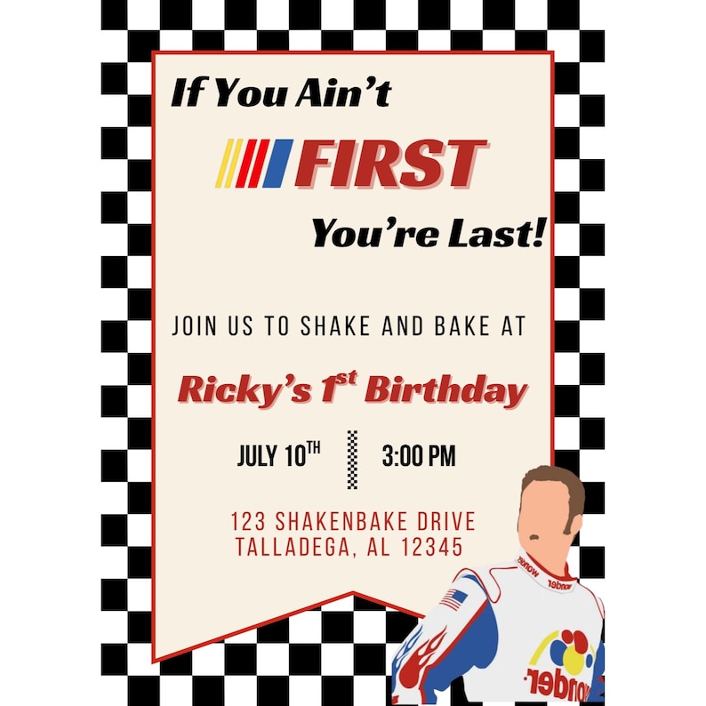 Talladega Nights Birthday Invitation: Race Car Theme, Editable Template ...