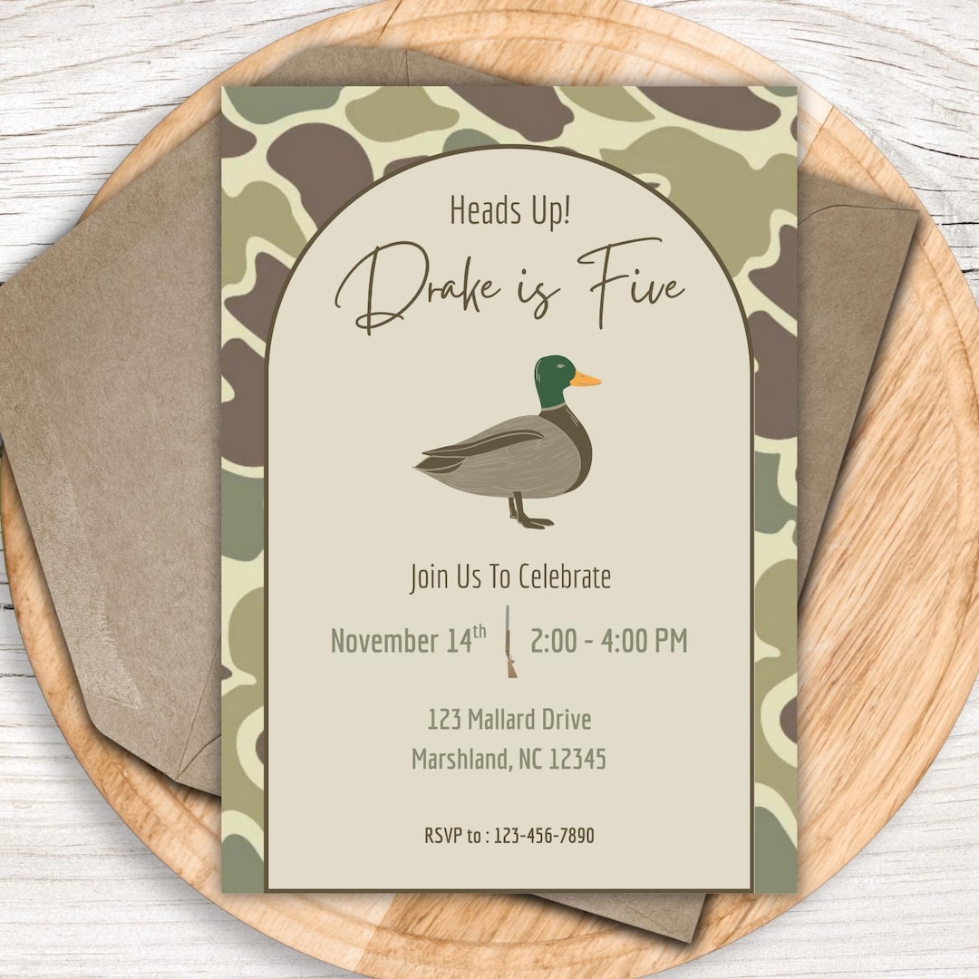 Duck Hunting Birthday Invitation: Camo Party, Editable Template ...