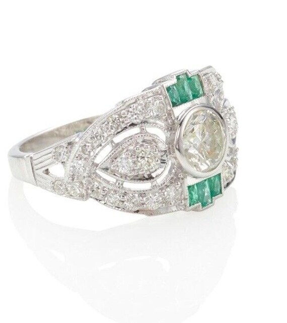 18k Art Deco diamond emerald ring - Gem