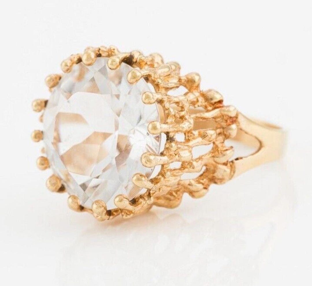 Vintages Swedish 18k Gold Faceted Rock Crystal Ring Large Stone - Etsy