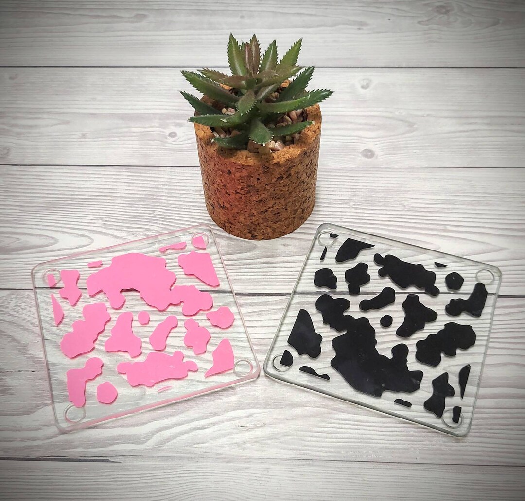Glass Coaster Drink Cow Print Personalised Gift Present Set - Etsy
