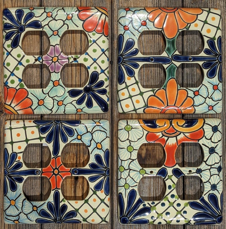Talavera Double Electrical Outlet Cover/ 2 Wall Outlet Cover, for 4 ...