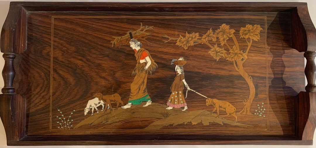Antique Indian Inlaid Rosewood Tray - Etsy