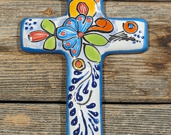 Ceramic Cross, Talavera Handmade Mexican Pottery, Floral Pattern, Wall ...