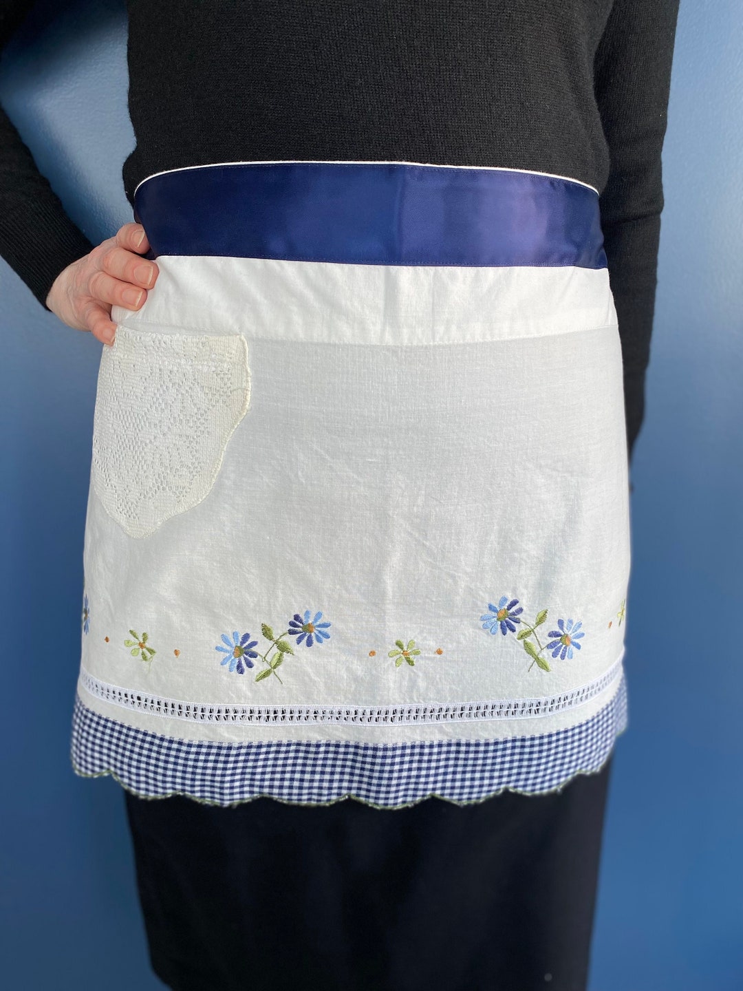 Half Apron Upcycled Vintage Cafe Curtain Half Apron Repurposed Half ...