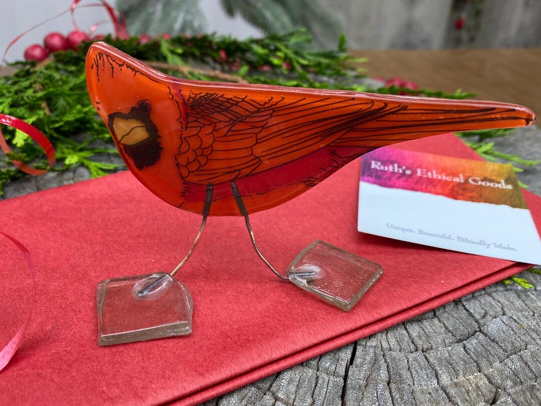 Glass Standing Cardinal Bird - Art Glass Light Catcher Bird Sculpture ...