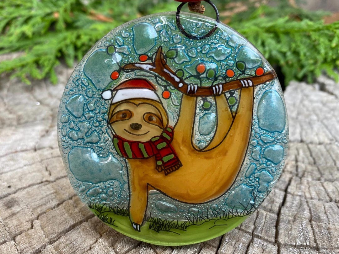 Sloth Christmas Decoration - Art Glass Light Catcher Glass Ornament ...