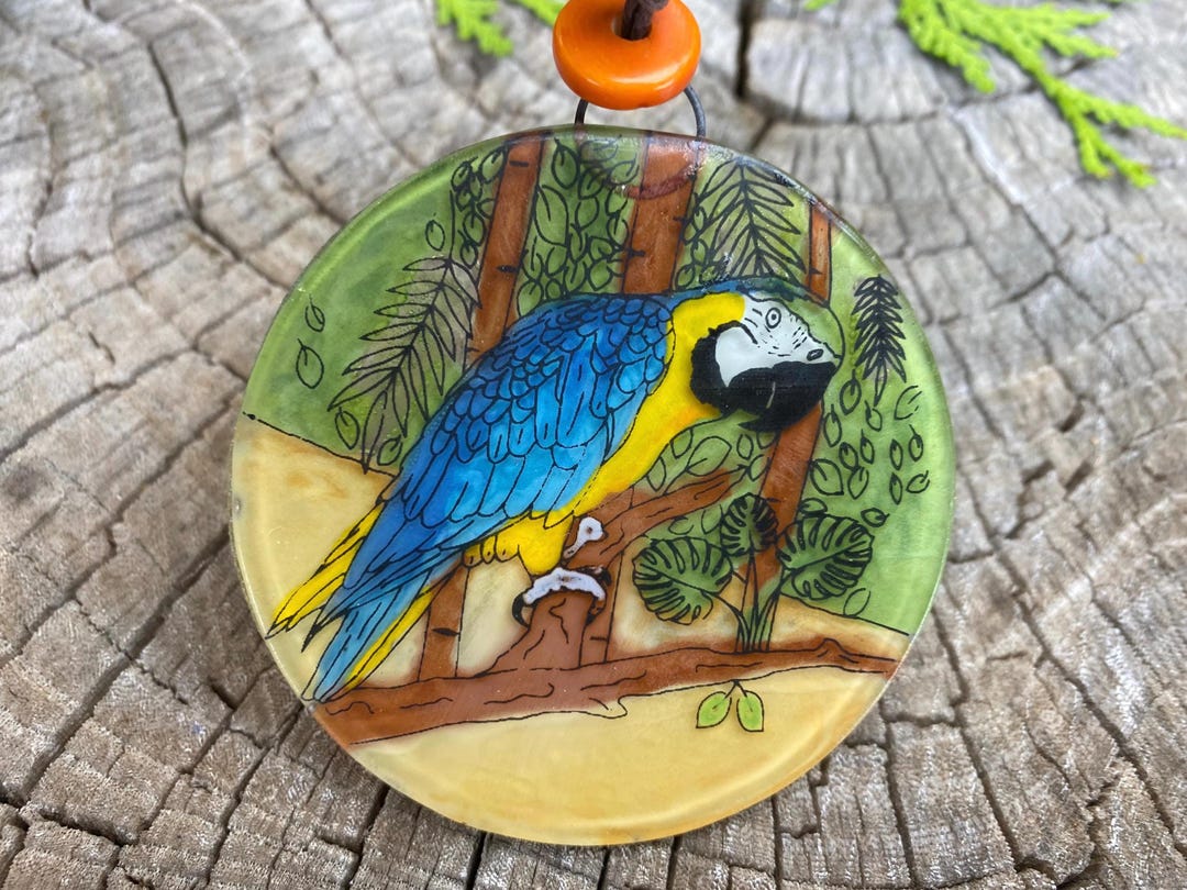 Macaw Glass Ornament- Blue Parrot Bird Christmas Tree Decoration - Art ...