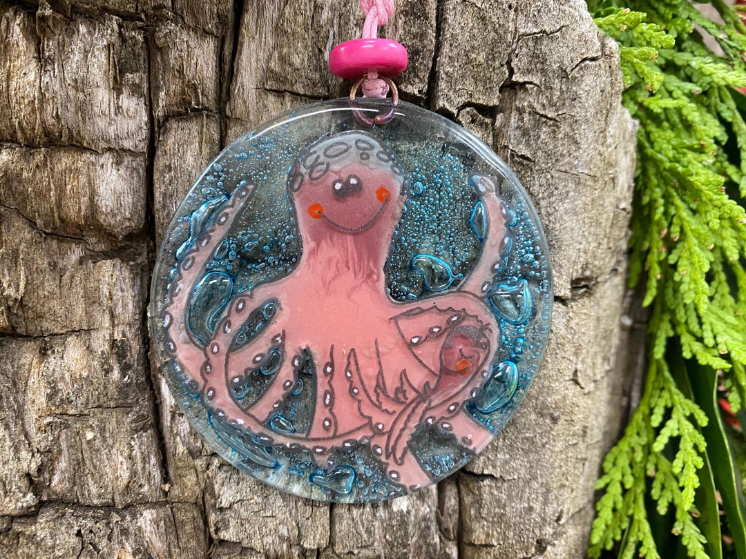Octopus Christmas Tree Ornament - Art Glass Light Catcher Glass ...
