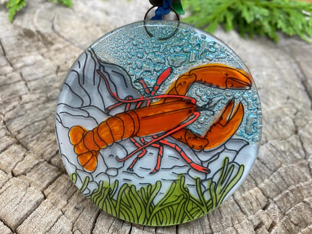Lobster Christmas Tree Ornament - Art Glass Light Catcher Fused ...