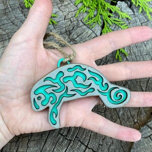 Manatee Coastal Christmas Tree Ornament, Handcrafted Wood Holiday ...