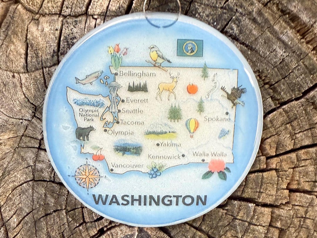 Washington State Map Christmas Tree Ornament - Art Glass Light Catcher ...
