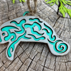 Manatee Coastal Christmas Tree Ornament, Handcrafted Wood Holiday ...