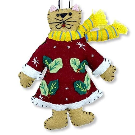 Christmas Cat Embroidered Ornament for Holiday Christmas Tree - Etsy