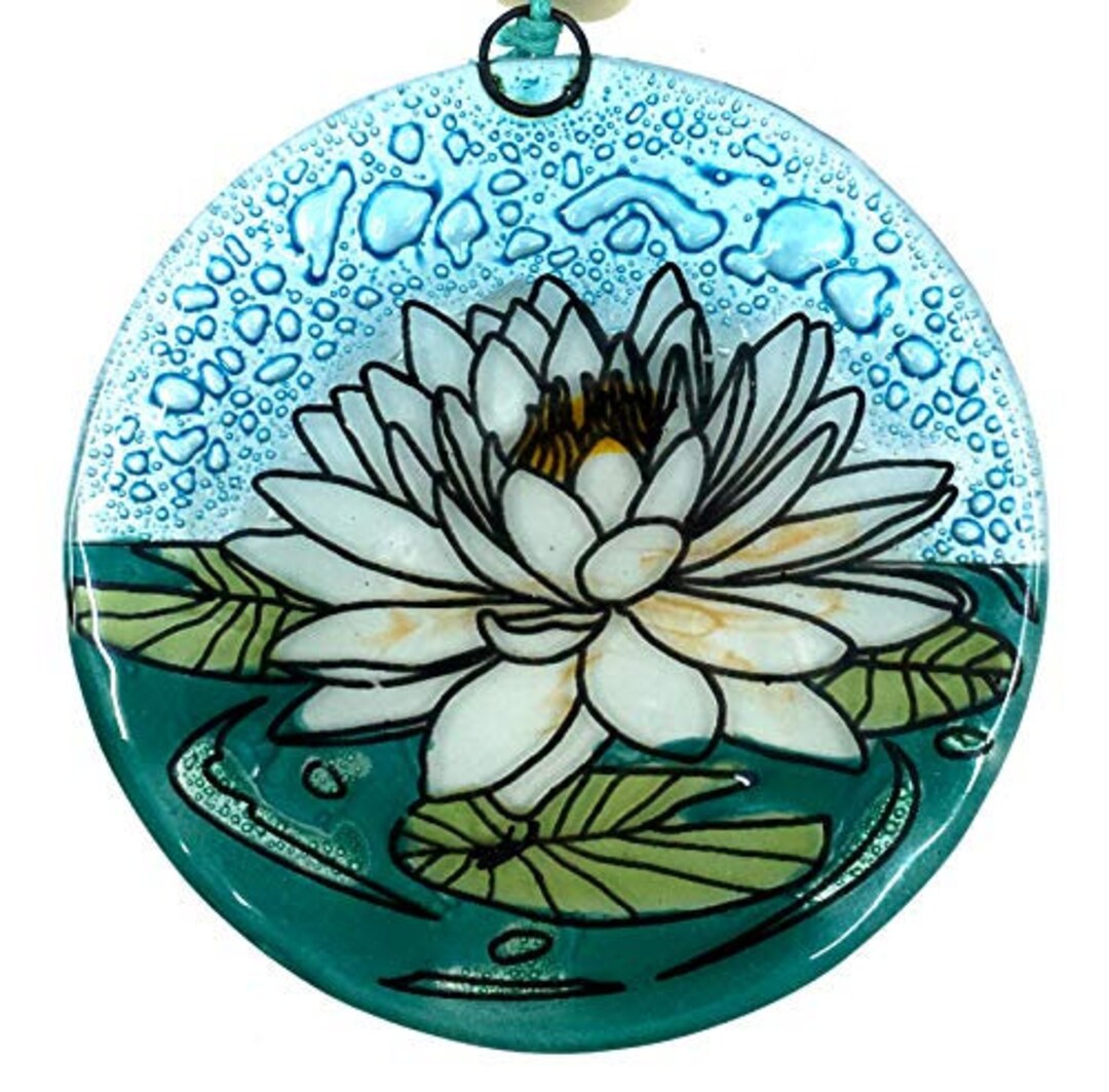 White Lotus Flower Christmas Tree Ornament Art Glass Light Catcher ...