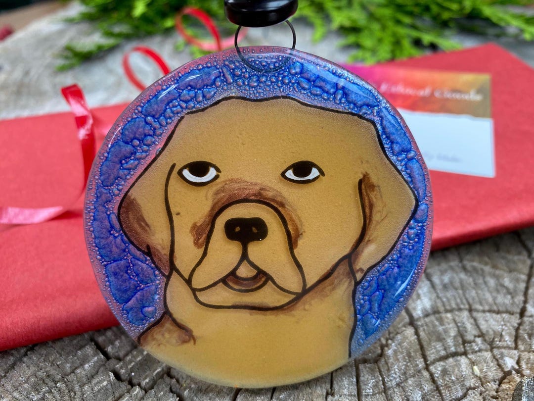 Yellow Lab Christmas Tree Ornament - Golden Dog Art Glass Light Catcher ...