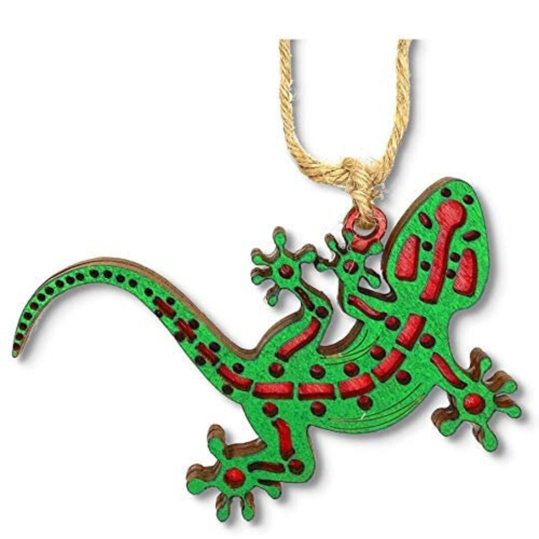 Gecko Lizard Christmas Tree Ornament, Handcrafted Wood Holiday Keepsake ...