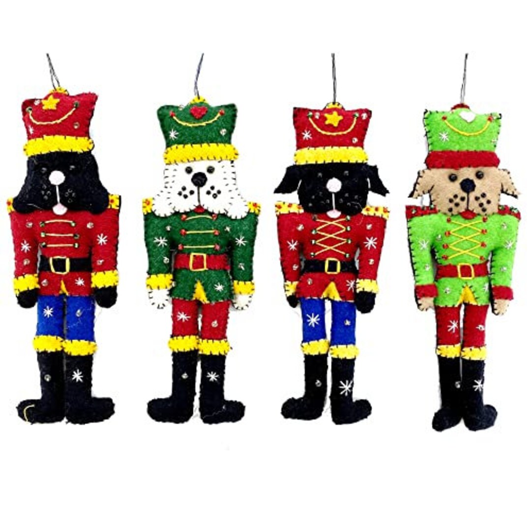 Nutcracker Dog Ornaments Wool Embellished Hand Embroidered, Set of 4 ...