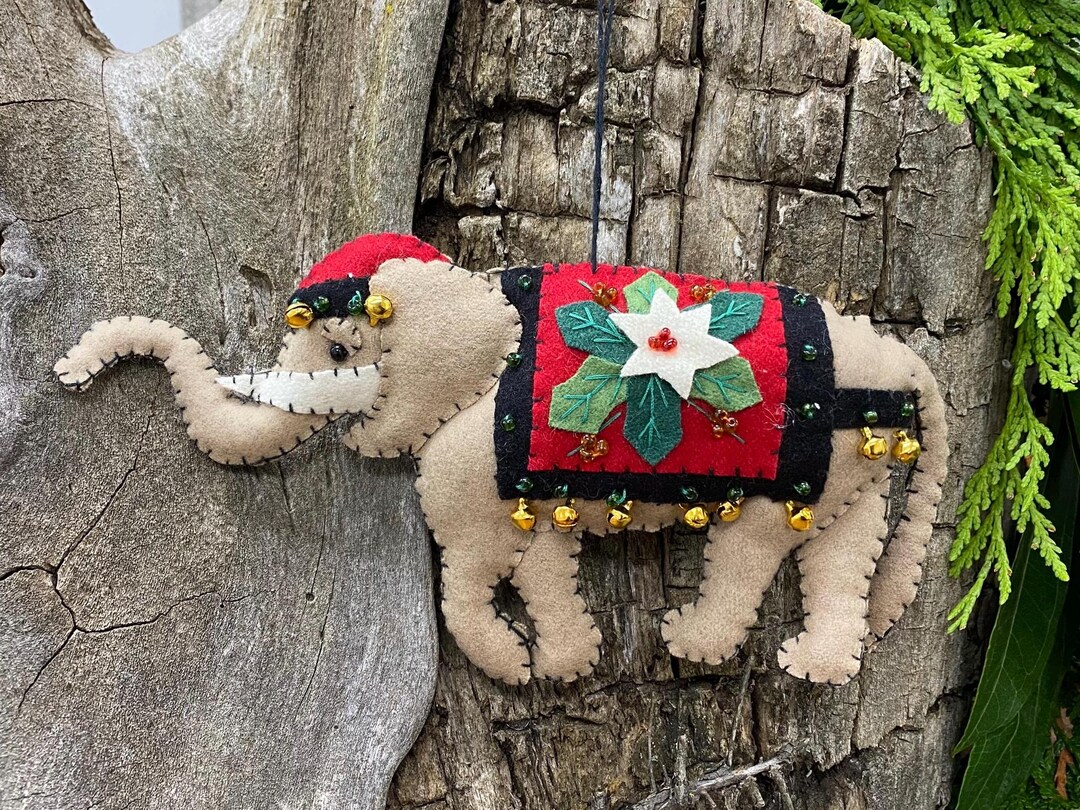Elephant Ornament - Elephant With Bells Wool Embellished Hand ...