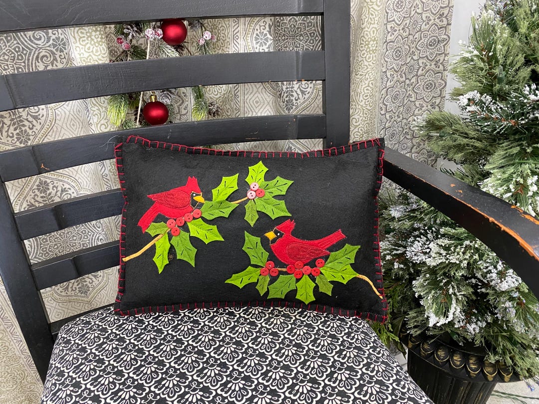 Hand Sewn Cardinal Throw Pillow Holiday Bird Accent Pillow 14, Handmade ...