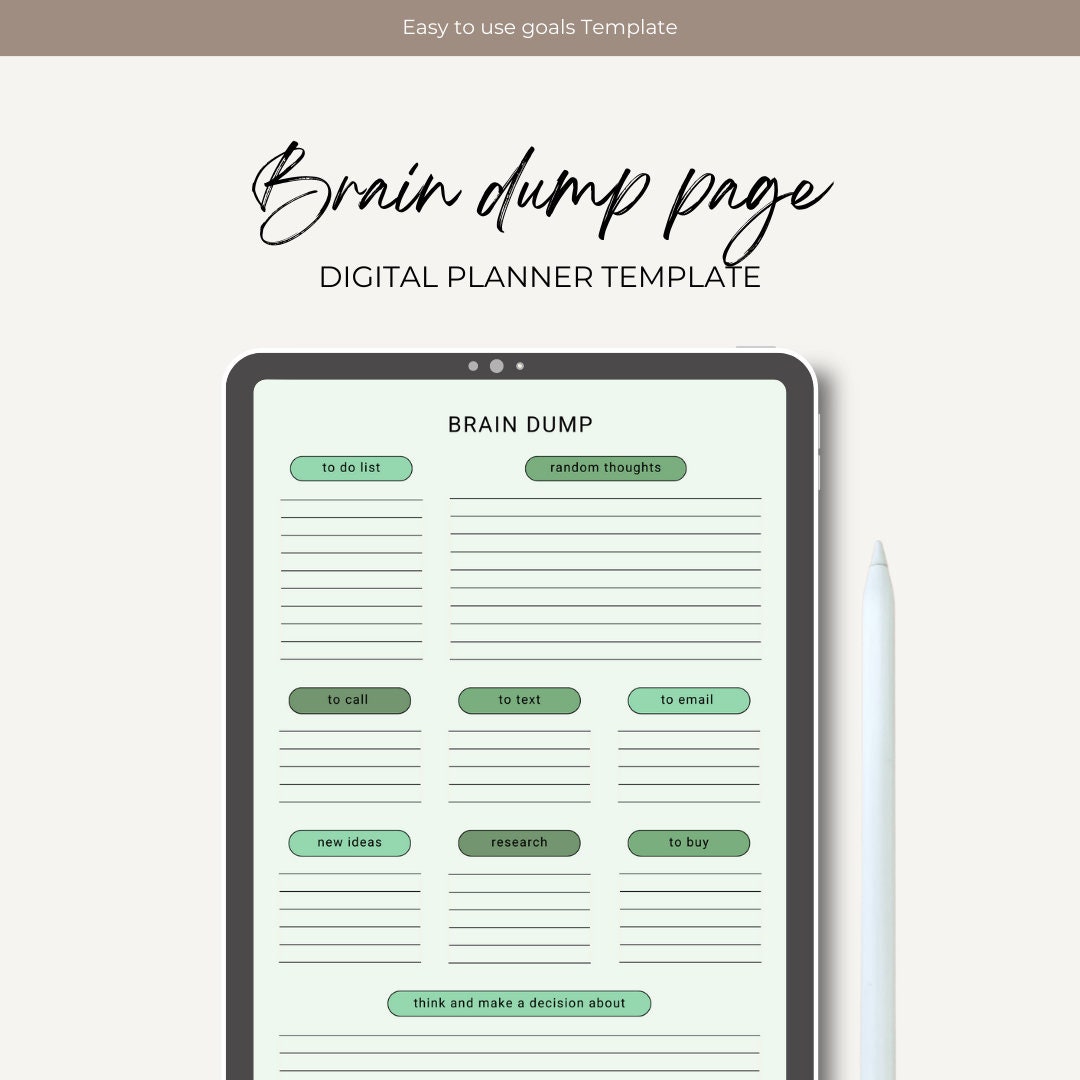 Green Minimal Brain Dump Page - Printable Digital Download for ...