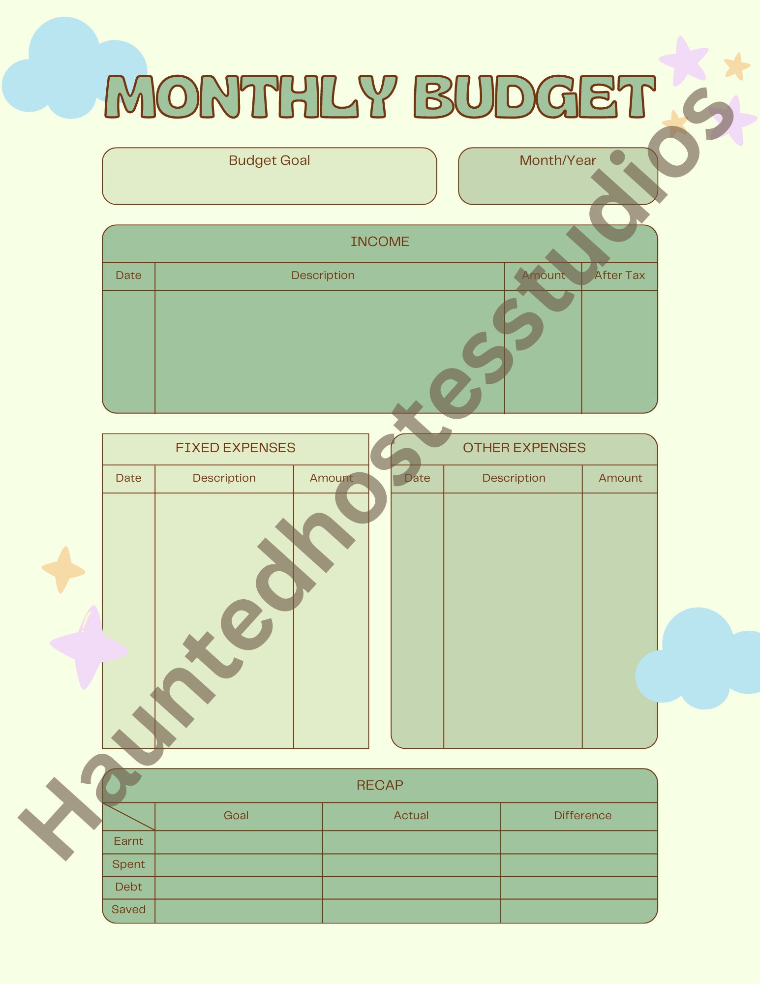 Green Playful Budget Planner Printable Digital Download for - Etsy