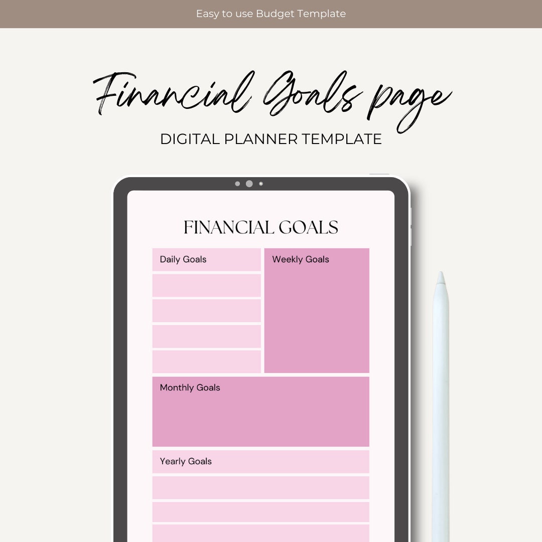 Pink Financial Goals Planner - Printable Digital Download for Financial ...