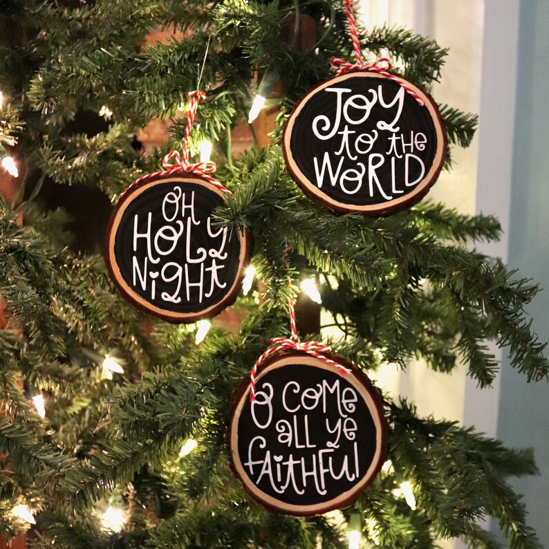 Wood Ornament Set, Christmas Song, Christmas Hymn, Wood Christmas Tree ...