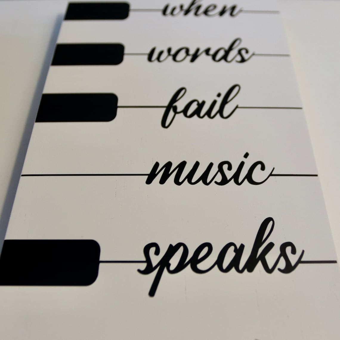 Piano Art, Unframed Music Sign, When Words Fail Music Speaks Wooden ...