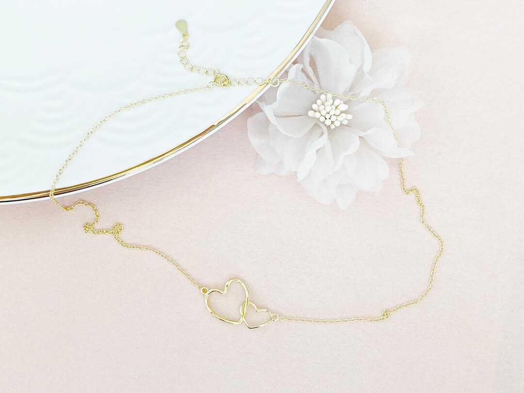 Herzchen Halskette, Geschenk Freundin Schmuck, Kette mit zwei ...