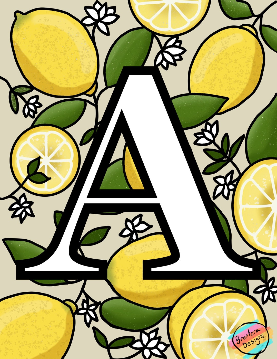 Custom Hand Drawn Lemon Letter Art Digital Print PDF+JPEG - Etsy