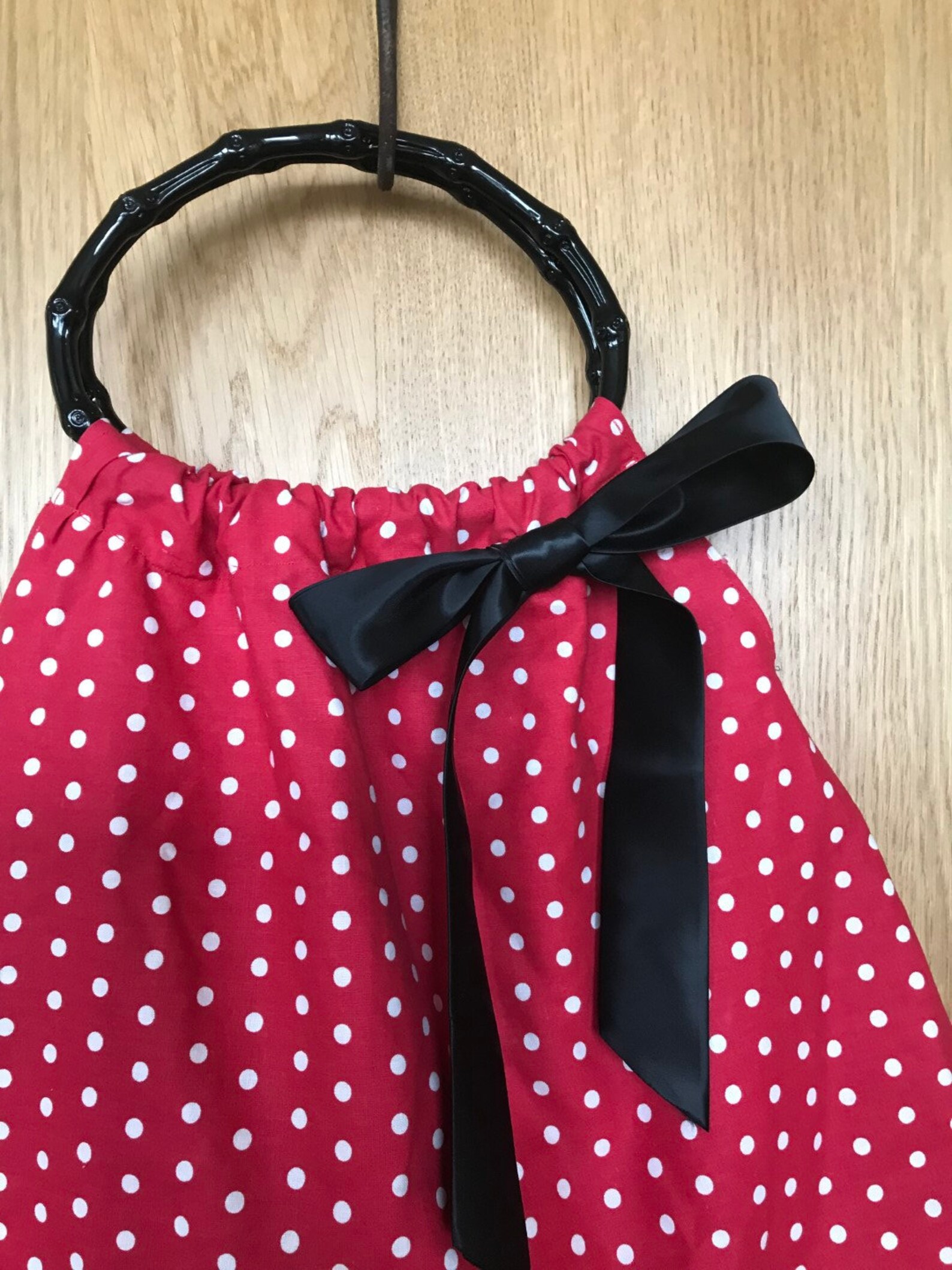 Rockabilly Tote Bag From the 50s Red With White Dots and Black Bow Made ...